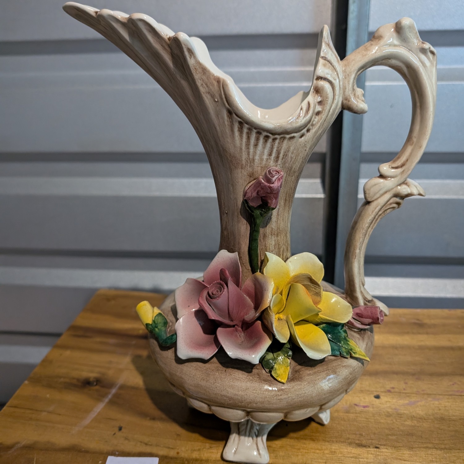 Vintage Bassano Capodimonte Porcelain Italian Floral Pitcher Vase ...